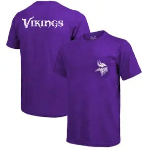 MAJESTIC THREADS Minnesota Vikings Tri-blend Pocket T-shirtheathered - Purple