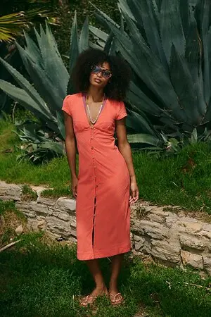 Free People New In Town Midi Dress - Radiant Watermelon