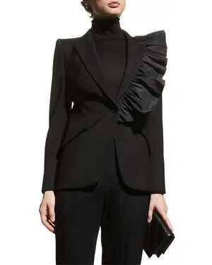 Alexander McQueen Ruffle-shoulder Single-breasted Blazer