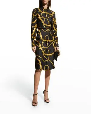 Versace Chain-print Silk Shirtdress - Blackgold