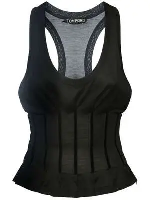 TOM FORD Silk Jersey Corset Tank Top - Black