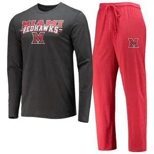CONCEPTS SPORT Heathe Charcoal Miami University Hawks Meter Long Sleeve T-shirt & Pants Sleep Set - Red