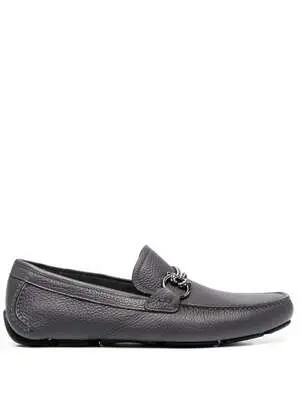 FERRAGAMO Gancini Pebbled Leather Driving Shoes - Grey
