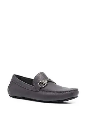 FERRAGAMO Gancini Pebbled Leather Driving Shoes - Grey