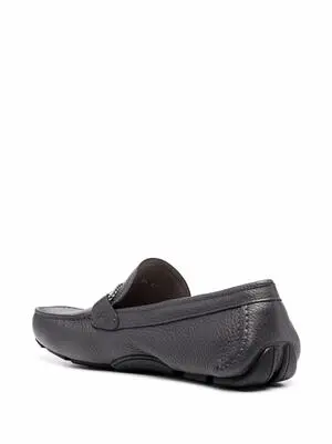 FERRAGAMO Gancini Pebbled Leather Driving Shoes - Grey