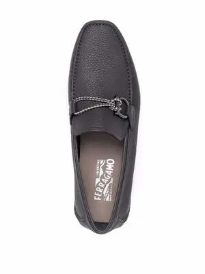 FERRAGAMO Gancini Pebbled Leather Driving Shoes - Grey