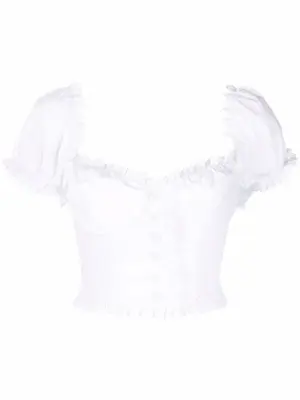 Dolce & Gabbana Ruffled Smock Cropped Top - White