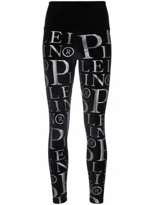 Philipp Plein Velvet Logo-print High-waisted Leggings
