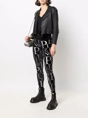 Philipp Plein Velvet Logo-print High-waisted Leggings