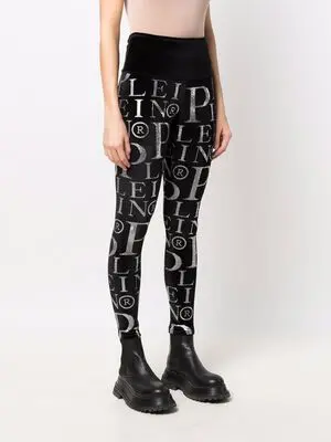 Philipp Plein Velvet Logo-print High-waisted Leggings