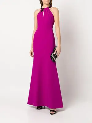 Marchesa Halterneck Gown With Keyhole Neck