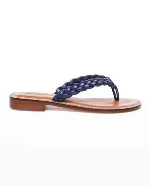 Bernardo Theo Braided Leather Thong Sandals - Midnight