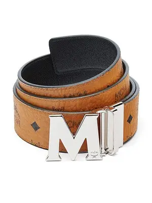 Mcm Men's M Reversible Belt In Black Logo Visetos - Black - Black  - Black Cognac