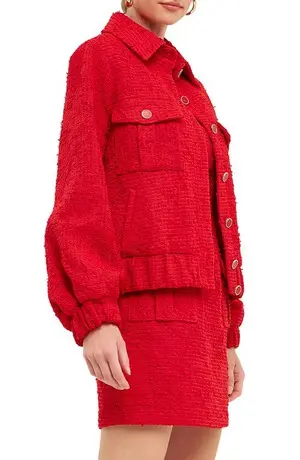 Endless Rose Bouclé Trucker Jacket - Red