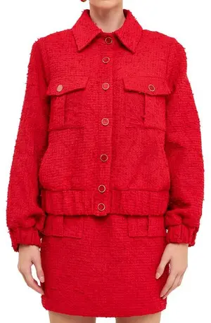 Endless Rose Bouclé Trucker Jacket - Red