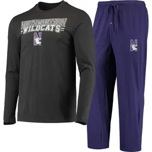 CONCEPTS SPORT Heathered Charcoal Northwestern Wildcats Meter Long Sleeve T-shirt & Pants Sleep Set - Purple