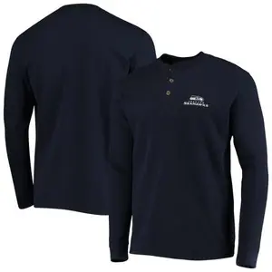 DUNBROOKE Seattle Seahawks Logo Maverick Thermal Henley Long Sleeve T-shirt - Navy