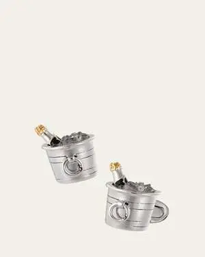 JAN LESLIE Sterling Crystal Quartz Champagne Bucket Cuff Links - Silver