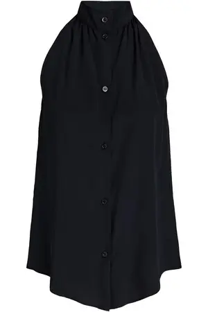 Moschino Bowdetailed Crepe De Chine Halterneck Top - Black