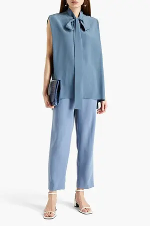 JOSEPH Joseph Tie Neck Silk Crepe De Chine Top - Slate Blue