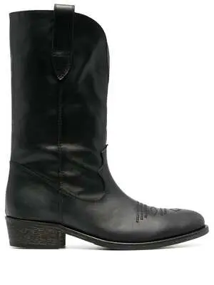 VIA ROMA 15 Leather Western Boots - Black