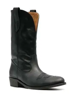 VIA ROMA 15 Leather Western Boots - Black