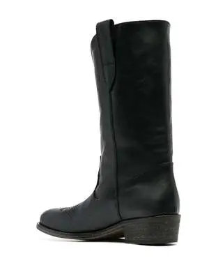 VIA ROMA 15 Leather Western Boots - Black