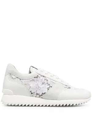 LE SILLA Lace-embroidered Leather Sneakers - White