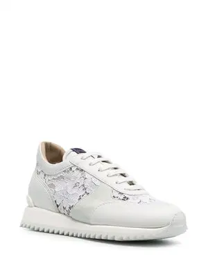 LE SILLA Lace-embroidered Leather Sneakers - White