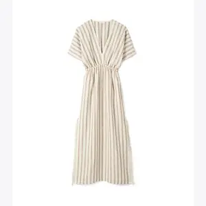 Tory Burch Striped Caftan - Ivory / Anise Brown Stripe