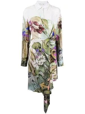 Off-White Botanical-print Shirt Dress - White