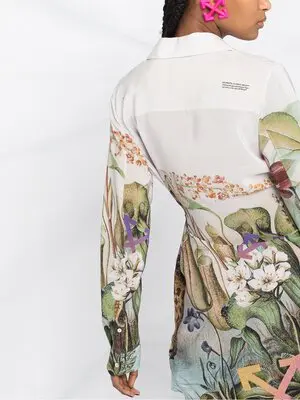Off-White Botanical-print Shirt Dress - White