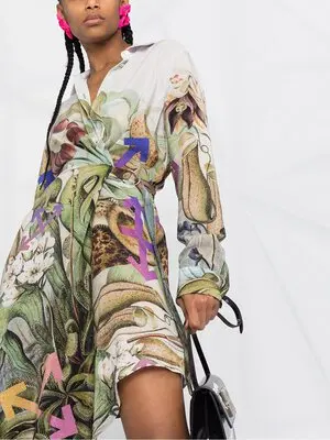 Off-White Botanical-print Shirt Dress - White