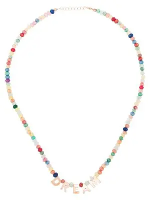 ROXANNE FIRST 9kt Rose Gold Jade Letter Charm Necklace - Pink