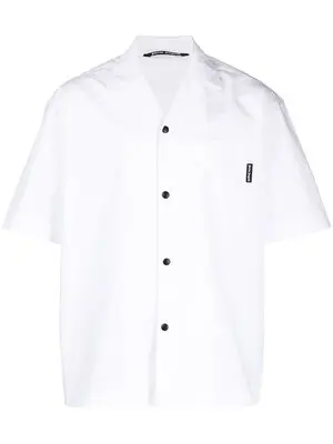 Palm Angels Curved Logo Print Bowling Shirt - White