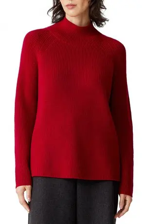 Eileen Fisher Ribbed Merino Wool Turtleneck Box Top