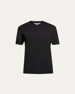 Brunello Cucinelli Men's Basic-Fit V-Neck T-Shirt - Black