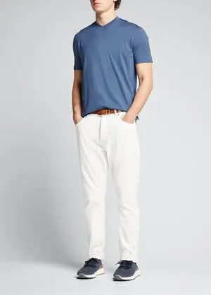 Brunello Cucinelli Basic-fit V-neck T-shirt C7257 Royal Blue