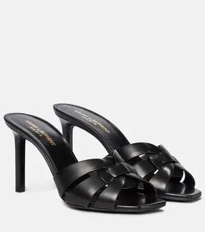 Saint Laurent Tribute 85 Leather Sandals - Black