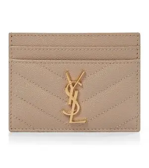 Saint Laurent Monogram Leather Card Holder - Beige