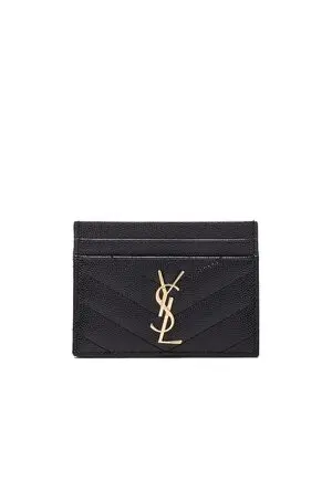 Saint Laurent Saint Laurent Cassandre Credit Card Case In Black Black & Gold