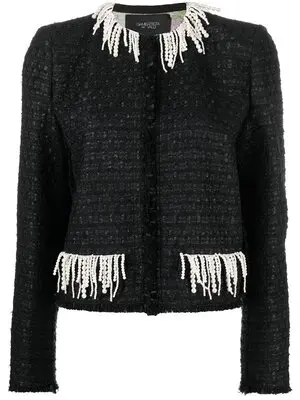 Giambattista Valli Pearl-fringed Trim Tweed Jacket