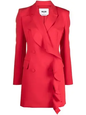Msgm Ruffle-Trim Blazer Dress In Red - 40% Off | Editorialist