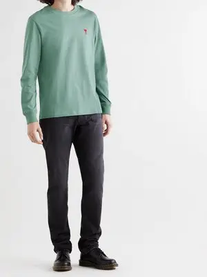Ami Logo-embroidered Organic Cotton-jersey T-shirt