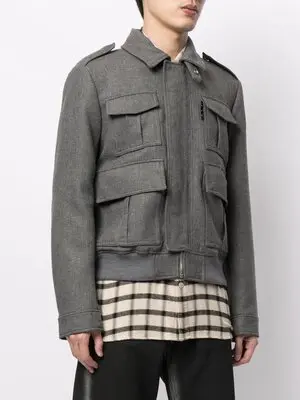 Off-White Logo-patch Military Jacket - Grey