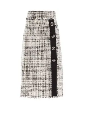 Dolce & Gabbana Dolce & Gabbana - High-rise Wool-tweed Midi Skirt - Womens - White Black - White Black