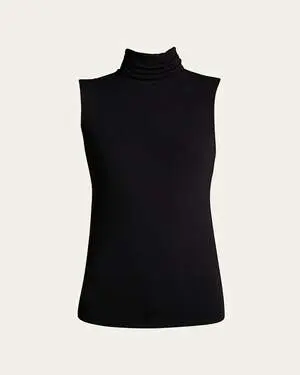 Majestic Filatures Soft Touch Viscose Turtleneck Top - Noir 002