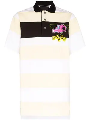 Prada Striped Camera Logo Polo Shirt
