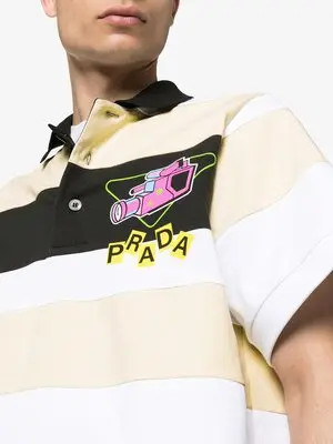 Prada Striped Camera Logo Polo Shirt