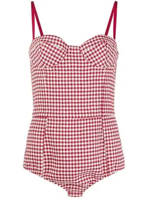 Red Valentino Houndstooth-pattern Bustier Bodysuit - Red